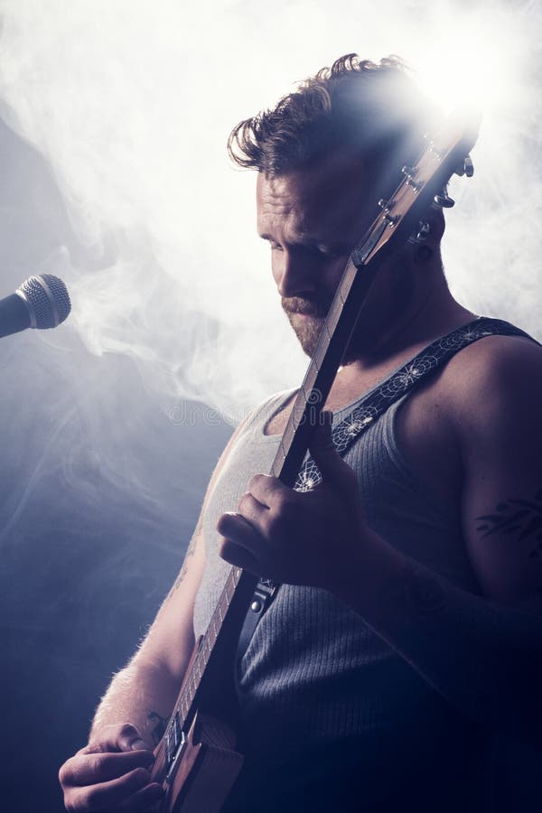 Rocker in Concert Play Guitar Stock Photo - Image of adult, attitude ...