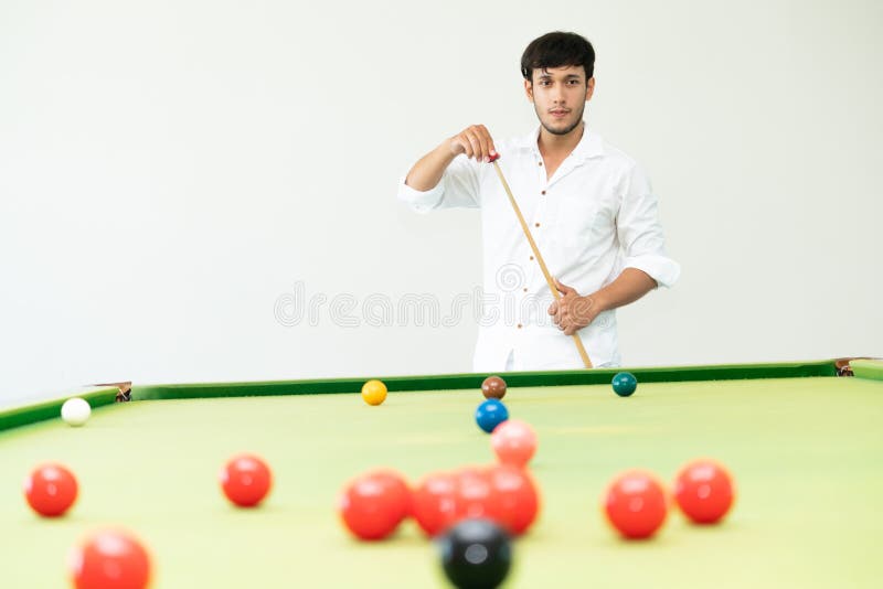 Young Man Playing Snooker in the Club. Stock Image - Image of night ...