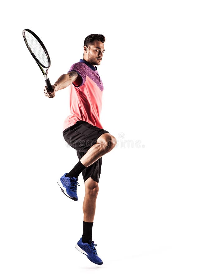 Male Tennis Player with Racket Ready To Hit a Tennis Ball Stock Photo ...