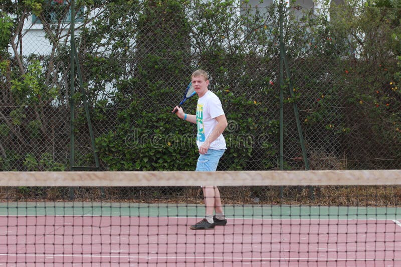 Young Man Playing Tennis Outdoor Stock Photo - Image of playing ...