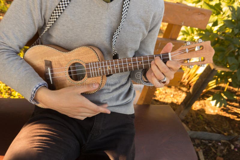 Young man playing ukulele. stock image. Image of outdoor - 192704769