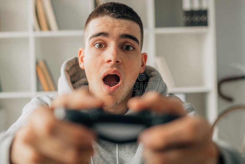 Young Man Playing with Video Game Stock Image - Image of online ...