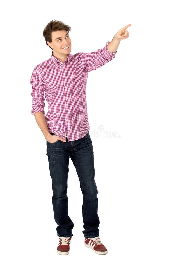 Young man pointing up stock photo. Image of high, angle - 16498134