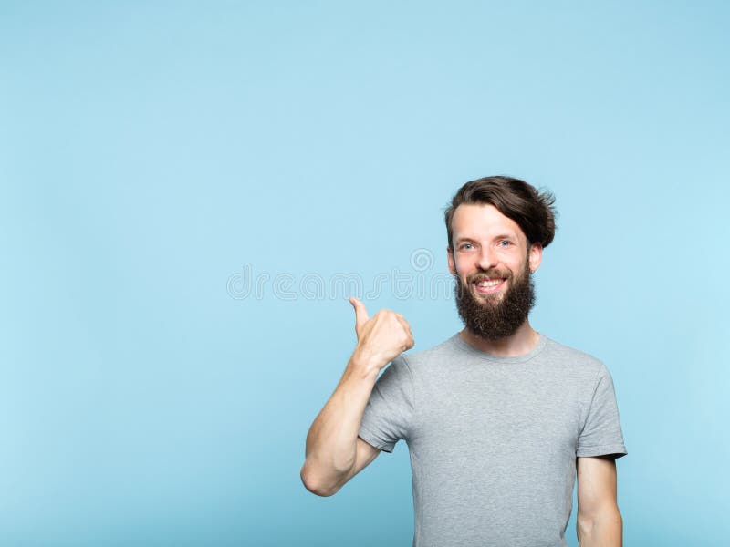 Man Point Behind Advertising Bearded Hipster Stock Photo - Image of ...