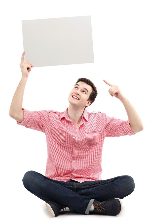 Man Pointing At Blank Poster Stock Image - Image of copy, happiness ...