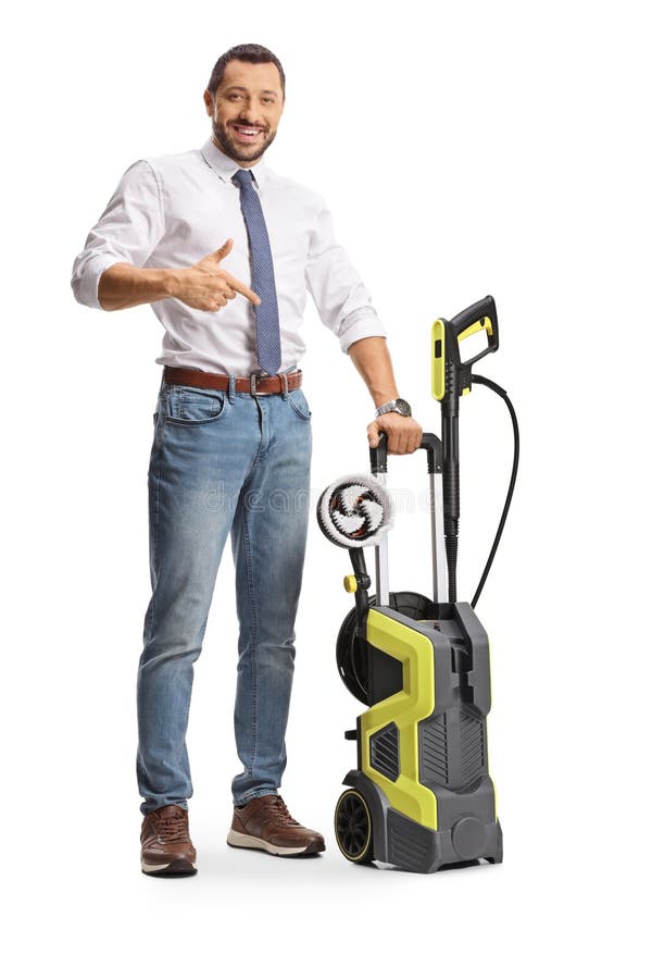 Young Man Pointing High Pressure Washer Machine Stock Photos - Free ...