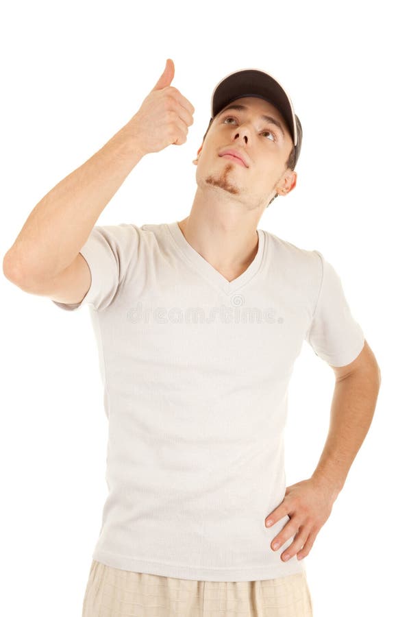 Young Man is Pointing and Looking Up Stock Photo - Image of ...