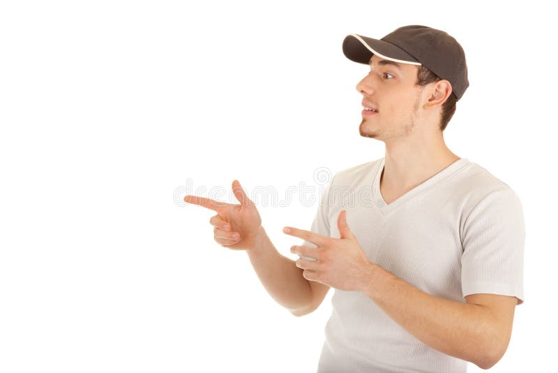 Young Man is Pointing Sideways Stock Photo - Image of finger, human ...