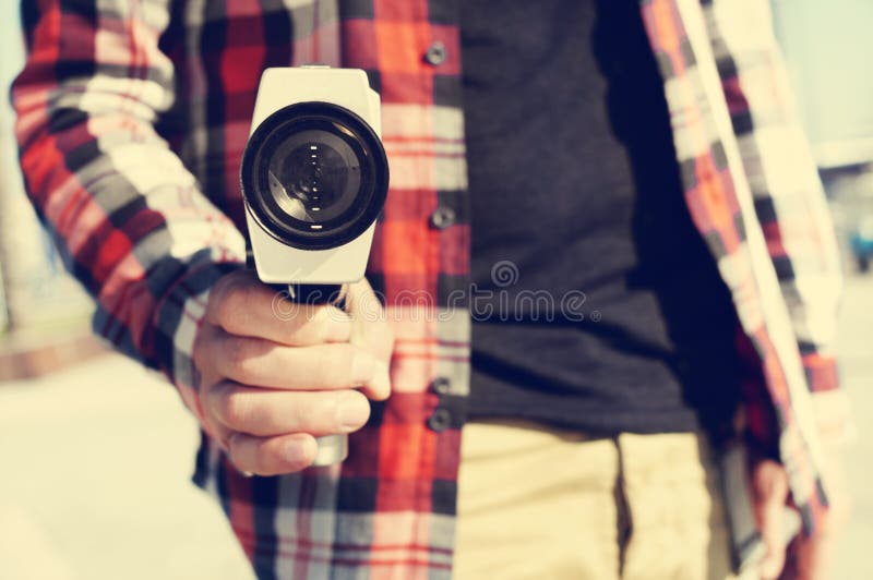 Young Man Pointing a Super 8 Camera at the Observer Stock Image - Image ...