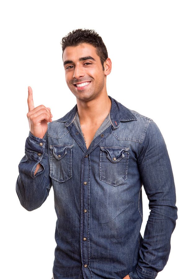 Young man pointing up stock image. Image of direction - 33926769