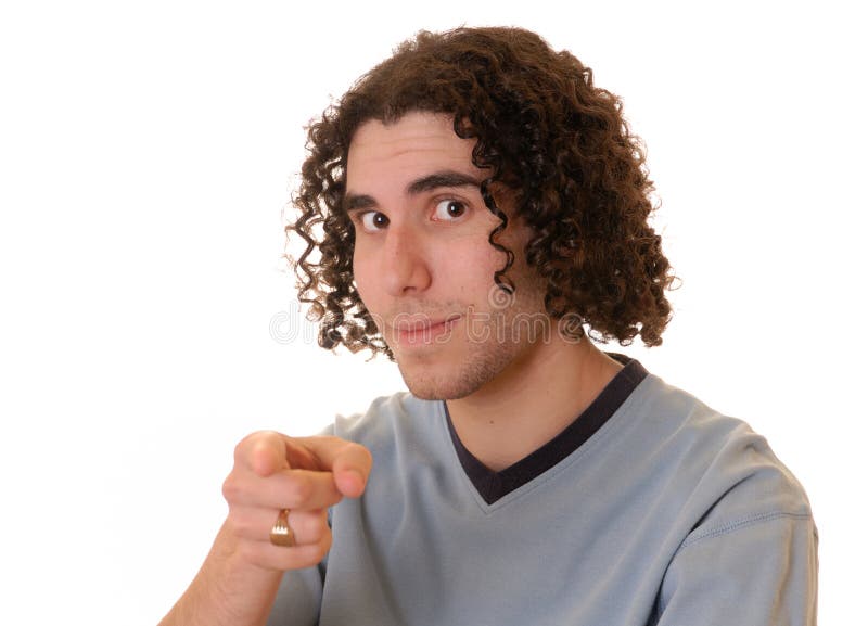 Young Man Points Accusing Finger Stock Image - Image of white, grin ...
