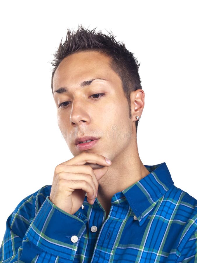 Young man pondering stock image. Image of shirt, thinking - 21672073