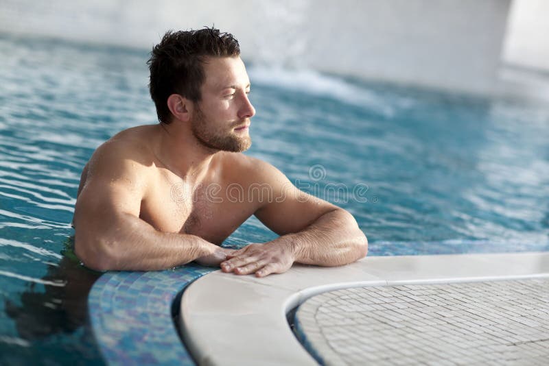 Young man in the pool stock image. Image of people, male - 47797221
