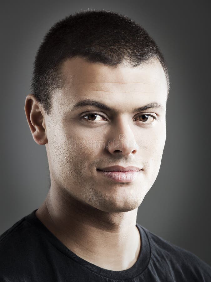 Headshot of Bald Young Man Shirtless Outdoors Stock Image - Image of ...