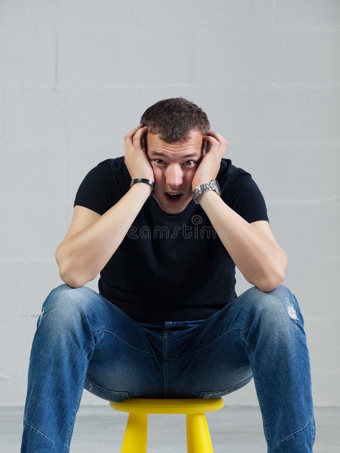 Young Man Posing with Distressed Express Stock Photo - Image of little ...