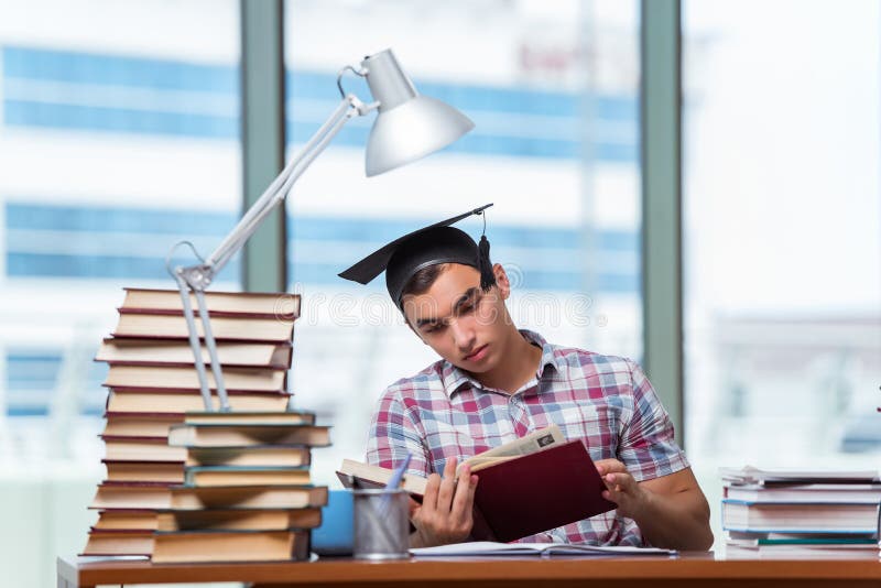 The Young Man Preparing for Graduation Exams in College Stock Image ...