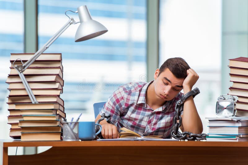 The Young Man Preparing for Graduation Exams in College Stock Image ...