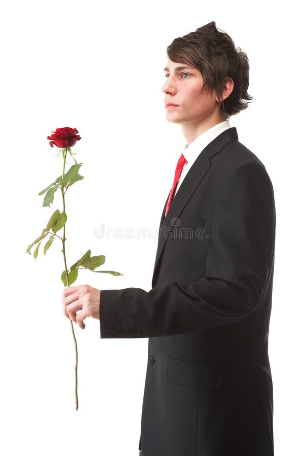 Young Man, Flower, Red Rose Stock Image - Image of chivalry, happy ...