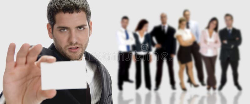 Young Man Presenting Identity Card Stock Photo - Image of group, client ...