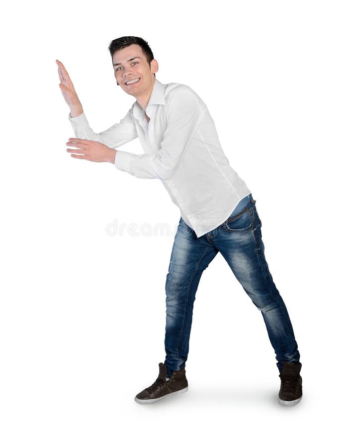Young Man Presenting Something Stock Photo - Image of looking ...