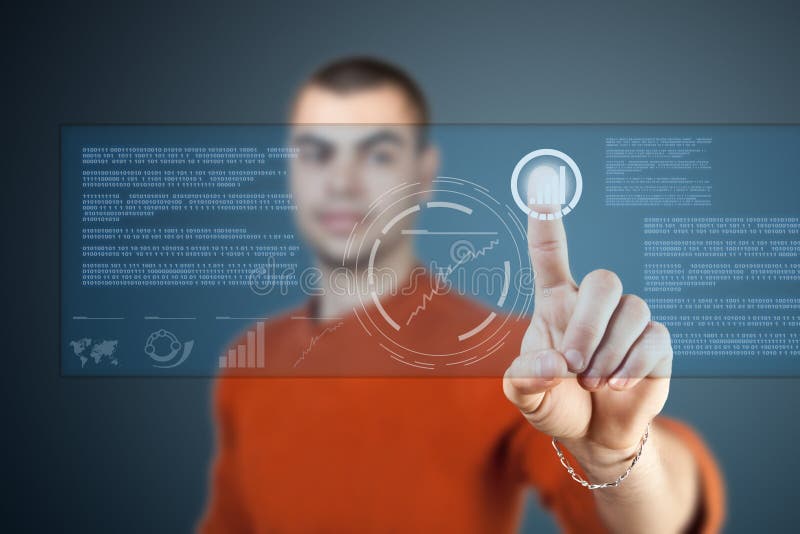 Young Man Pressing Digital Button Stock Illustration - Illustration of ...