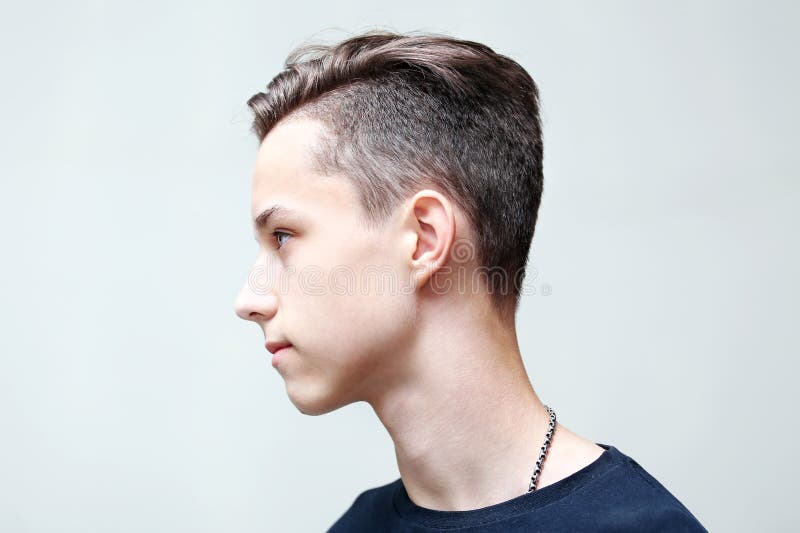 Young Man Profile Face on Grey Stock Photo - Image of future, hairstyle ...