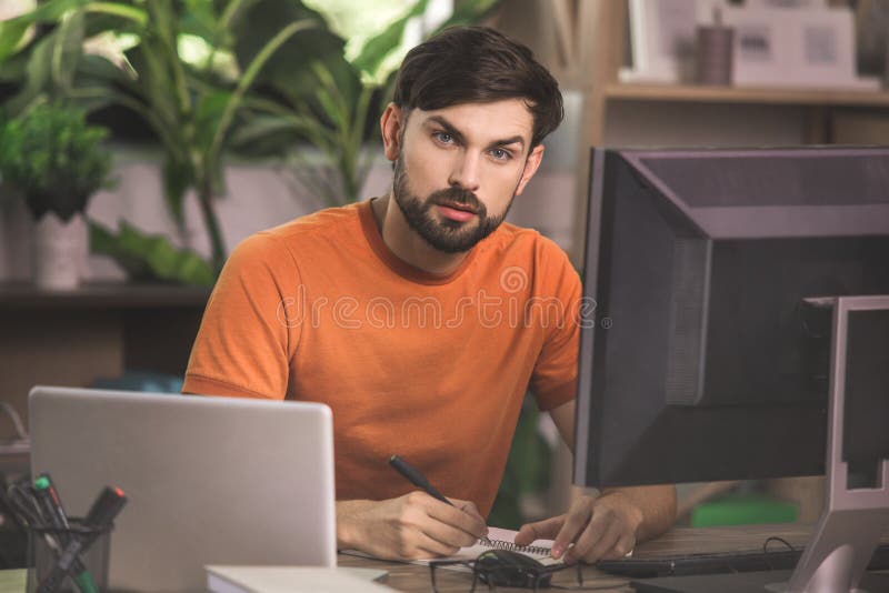 Young Man Programmer Computer Technology Work Concept Stock Photo ...