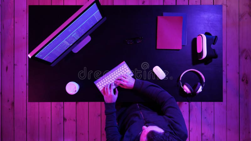 Young Man Programmer or Hacker Working on Computer at Night. Stock ... Young Man Programmer or Hacker Working on Computer at Night. Stock ...