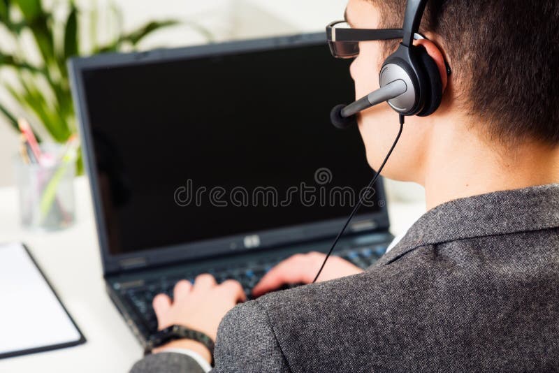 Young Man Providing it Support Stock Image - Image of computer, glasses ...