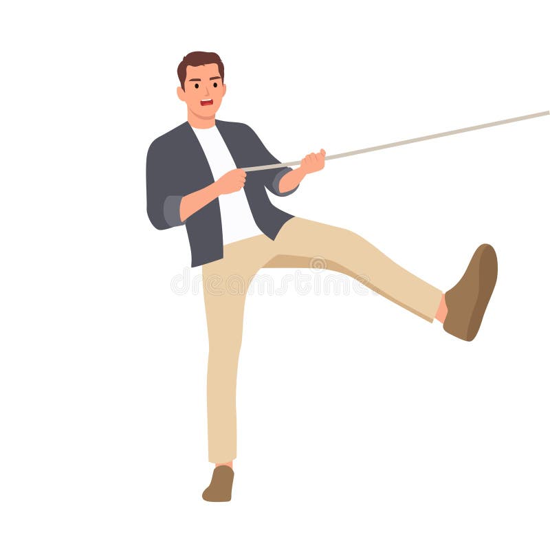 Young Man Pulling a Rope Tug of War Stock Illustration - Illustration ...