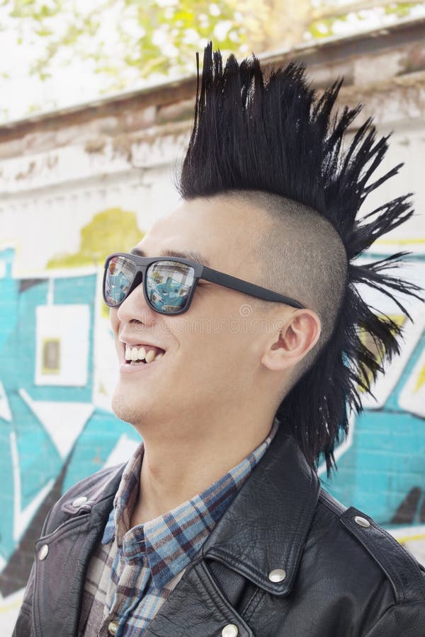 Young Man with Punk Mohawk Playing Guitar Stock Image - Image of ...