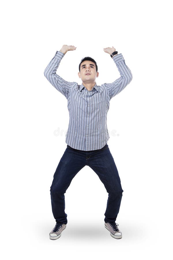 Young Man Pushing Something Stock Photo - Image of move, full: 34086784