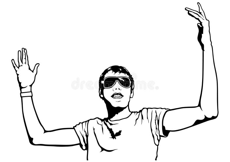 Young Man with Raised Hands Up Stock Vector - Illustration of people ...