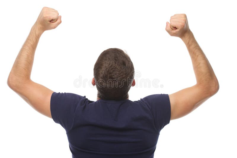 A Young Man Raised His Hands Up. Back View Stock Photo - Image of adult ...