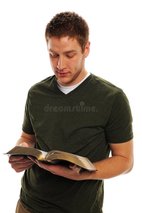 Young Man Reading the Bible Stock Photo - Image of isolated ...
