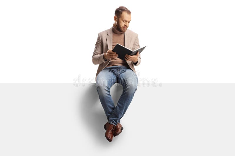 Young Man Reading Book Sitting Blank Panel Stock Photos - Free ...