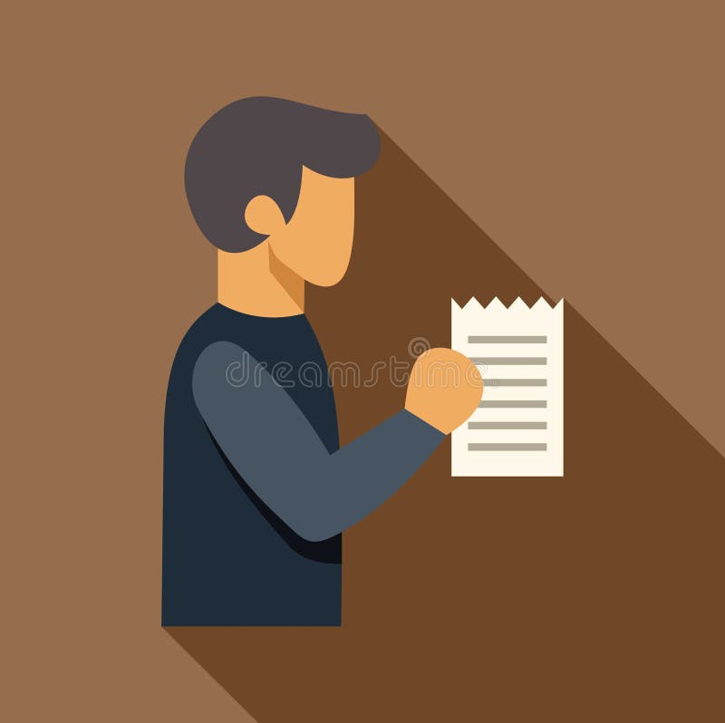 Young Man Reading a Document or Bill with a Neutral Expression Stock ...