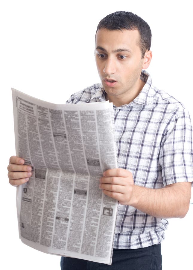Young Man Reading Newspaper Stock Photo - Image of standing, isolation ... Young Man Reading Newspaper Stock Photo - Image of standing, isolation ...