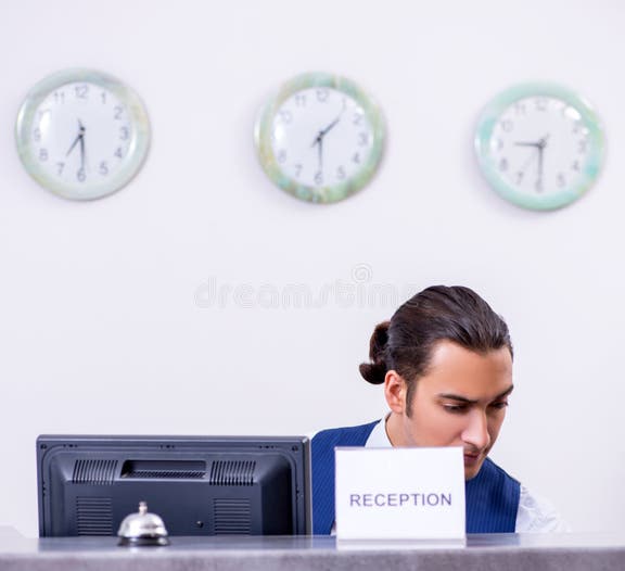 Young Man Receptionist at the Hotel Counter Stock Image - Image of ...