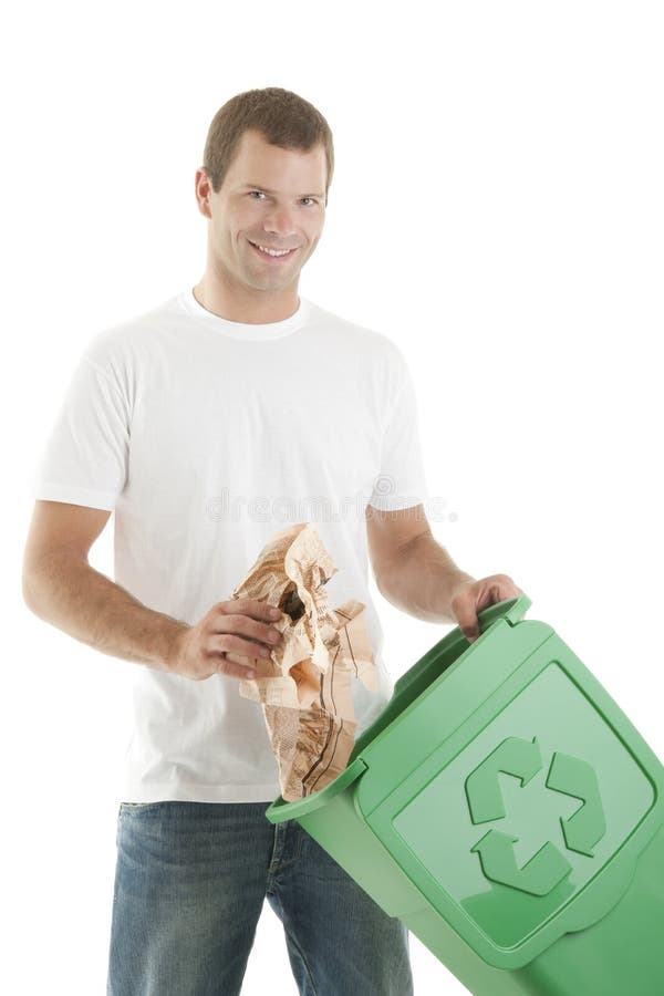 Young man recycling paper stock photo. Image of person - 32880912