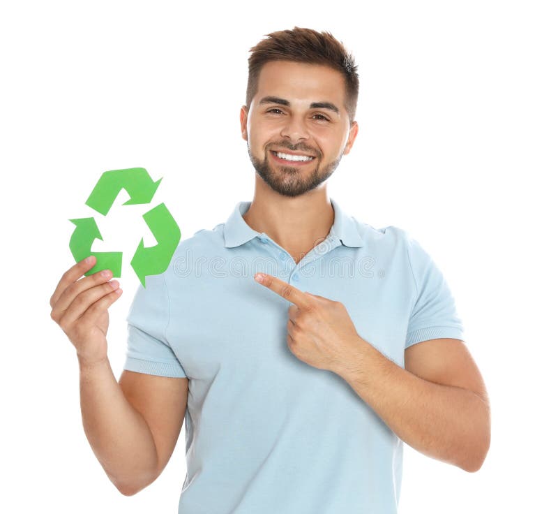 Young Man with Recycling Symbol on Background Stock Image - Image of ...