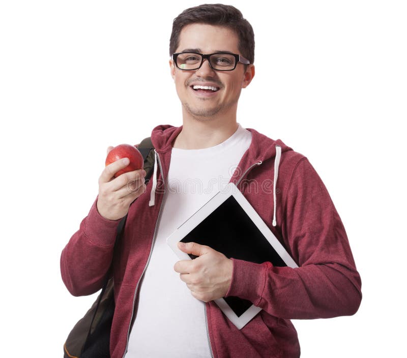 Young man with red apple stock image. Image of present - 29166251