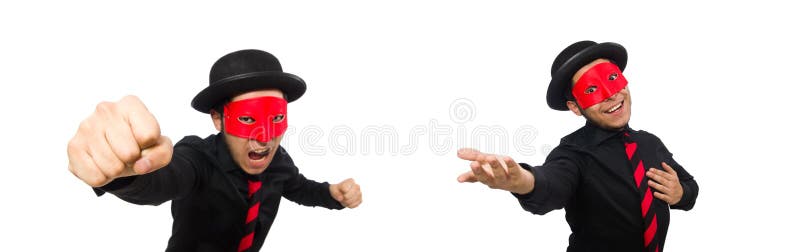 Young Man with Red Mask Isolated on White Stock Image - Image of ...