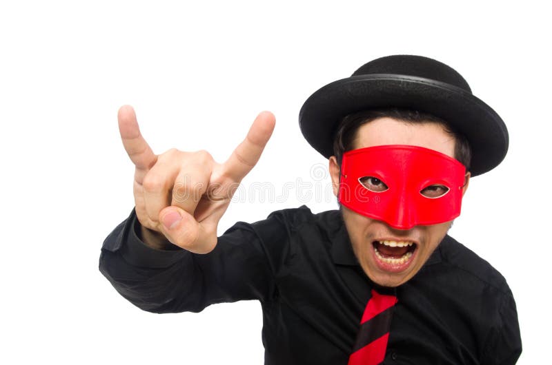 Young Man with Red Mask Isolated on White Stock Photo - Image of fake ...