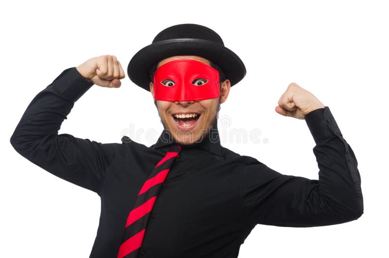 Young Man with Red Mask Isolated on the White Stock Image - Image of ...