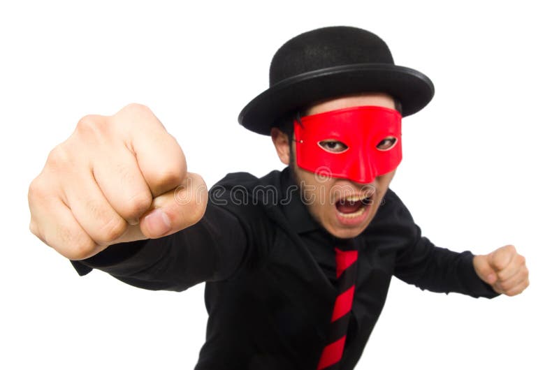 Young Man with Red Mask Isolated on the White Stock Photo - Image of ...
