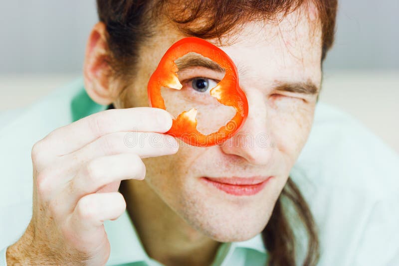 Young Man with Red Pepper. Humor Stock Image - Image of funny, face ...