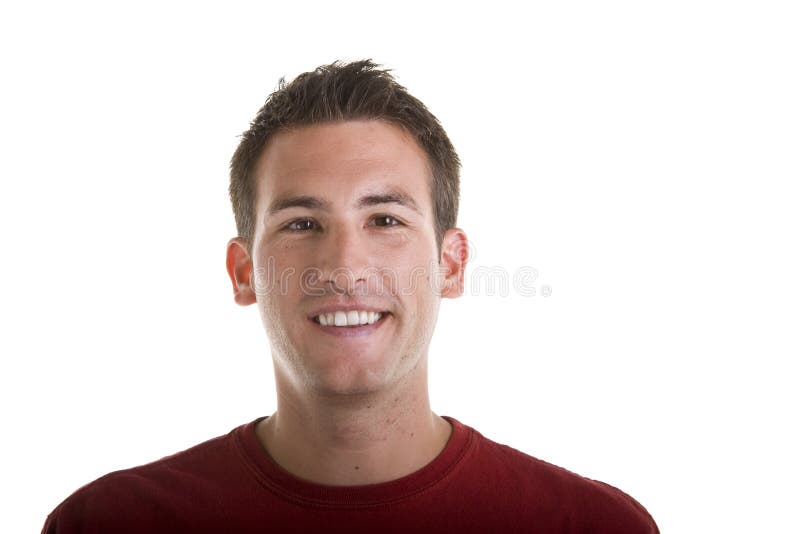 Nice Young Man in Red Shirt Smiling at Camera Stock Photo - Image of ...