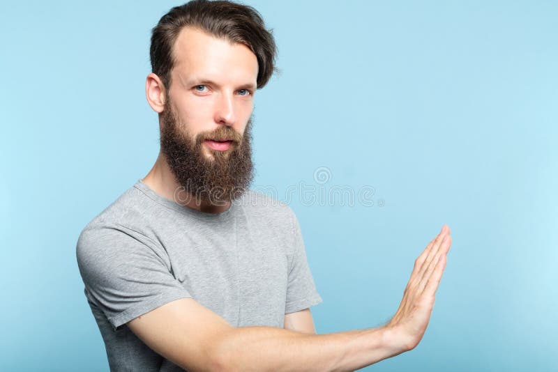 Man Reject Hand Touch Palm Product Advertising Stock Photo - Image of ...