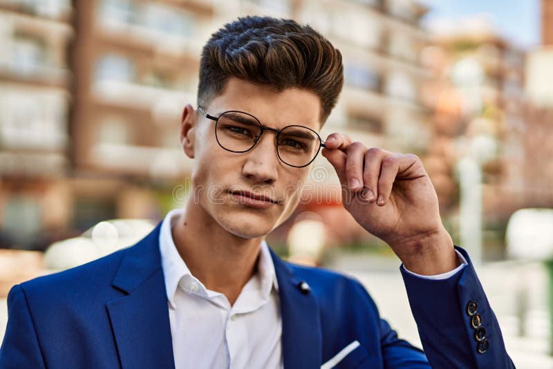 Young Man Relaxed Wearing Suit And Glasses At Street Stock Image Image Of Street City 257401139